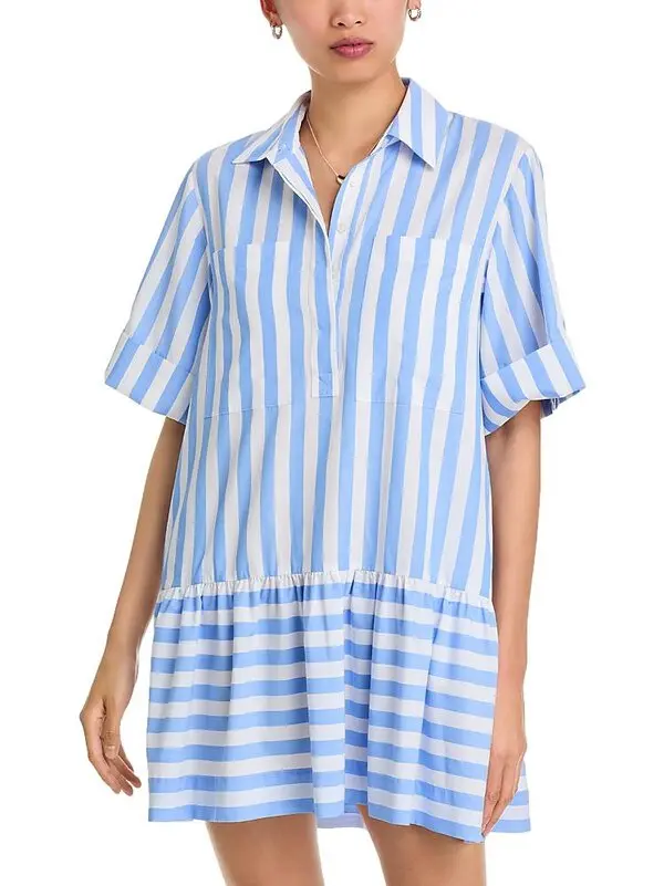 Simkhai Striped Flounce Hem Mini Dress - French Blue Stripe