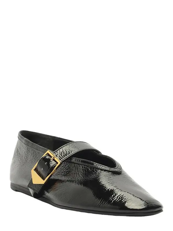 Schutz Buckled Leather Flats - Black