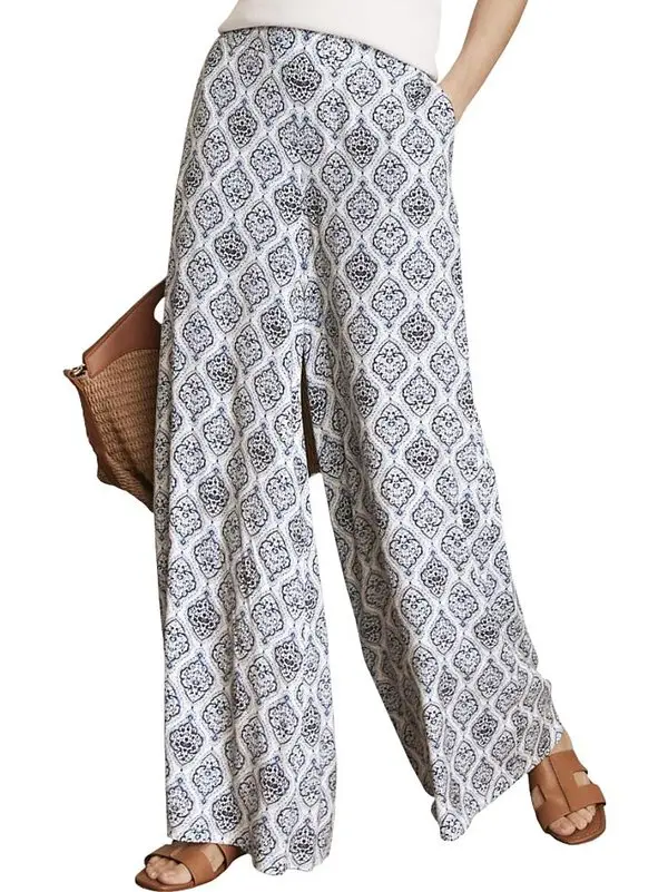 Mint Velvet Printed Wide Leg Trousers - Cream And Blue