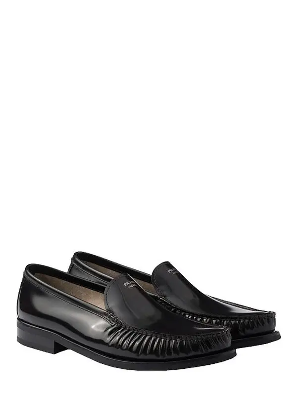 Prada Brushed Leather Loafers - Black