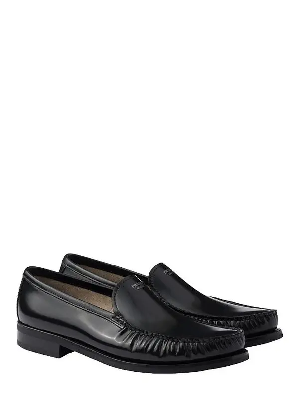 Prada Brushed Leather Loafers - Charcoal