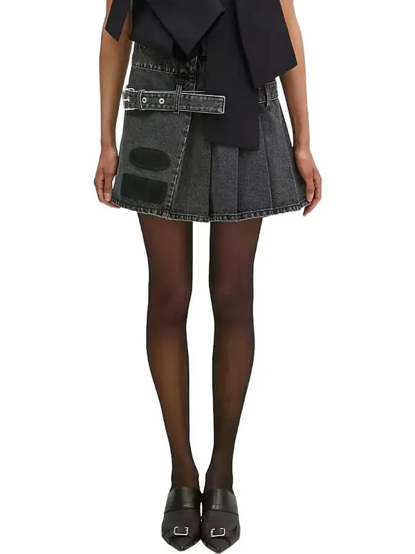 AMBUSH Pleated Belted Denim Skirt - Black