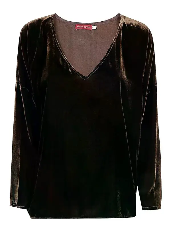 BIANCO LEVRIN Velvet V-neck Top - Brown