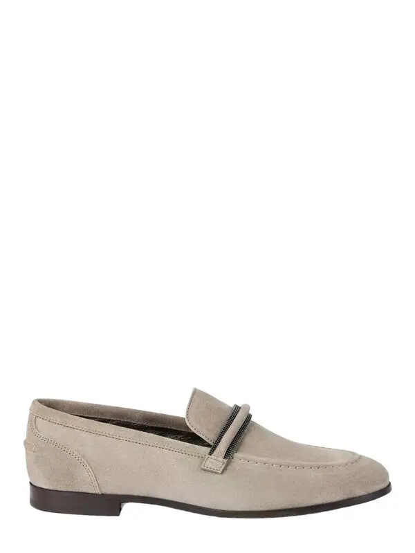 Brunello Cucinelli Monili-embellished Suede Loafers - Grey