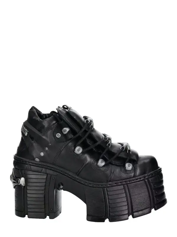 NEW ROCK 120mm Buckle-strap Platform Boots - Black