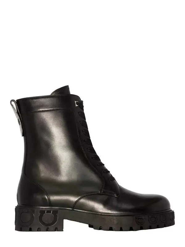 FERRAGAMO Gancini-motif Combat Boots - Black
