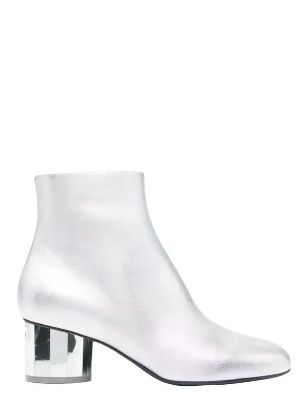 FERRAGAMO Mirrored Heel Leather Ankle Boots - Silver