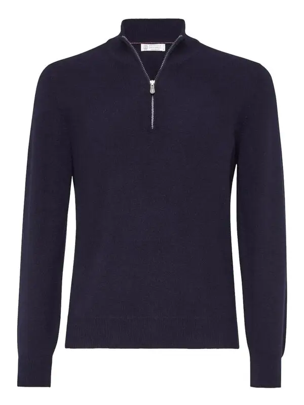 Brunello Cucinelli Cashmere Half Zip Sweater - Blue