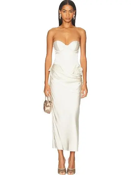 Lpa Ilaria Corset Midi Dress With Rosette Detail - Ivory