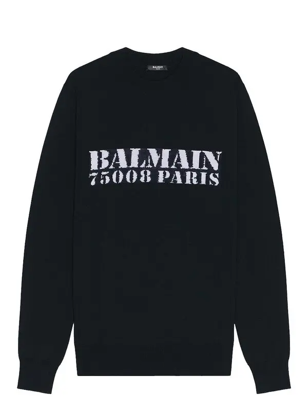 Balmain Big Stamp Graphic Sweater - Blue Marine & Blanc