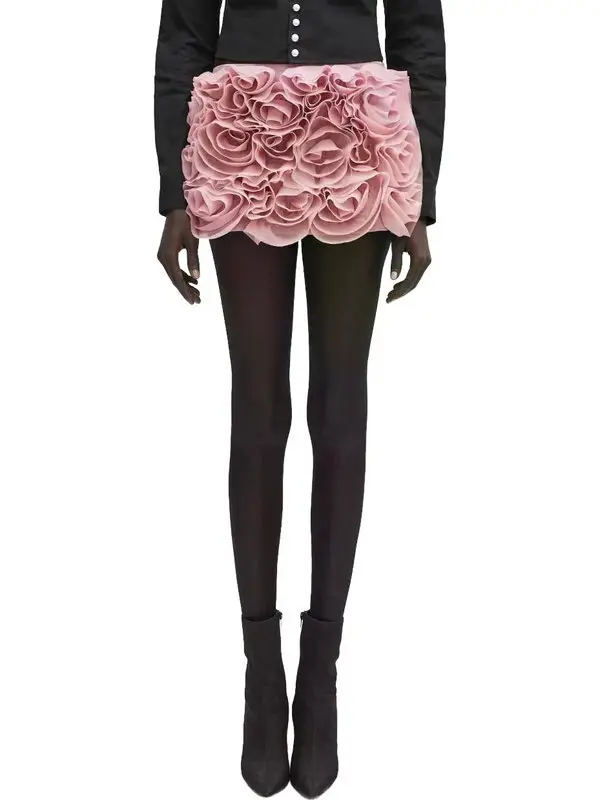 AMBUSH Rose Appliqué Ruffled Mini Skirt - Pink