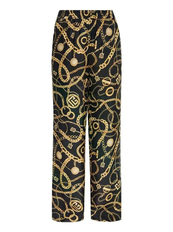 Balmain Chain-print Silk Trousers - Black