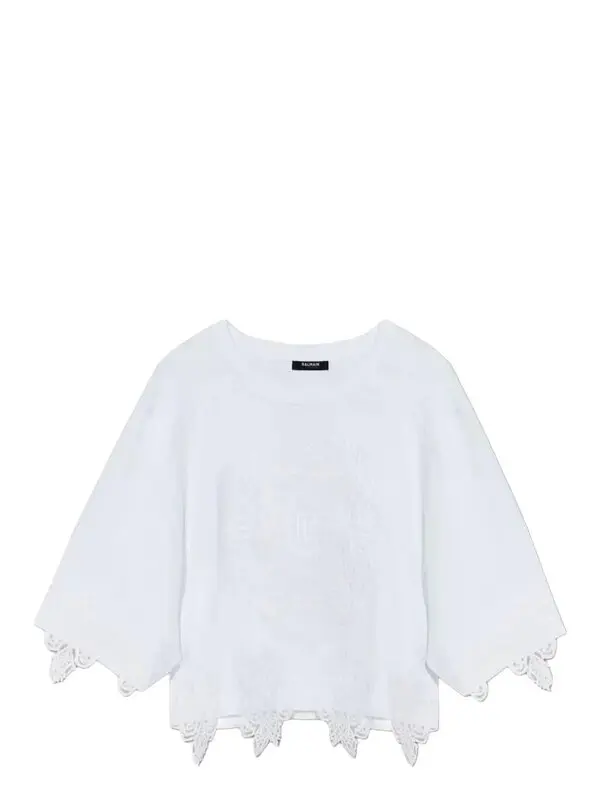 Balmain Embroidered Lace-trimmed Top - White