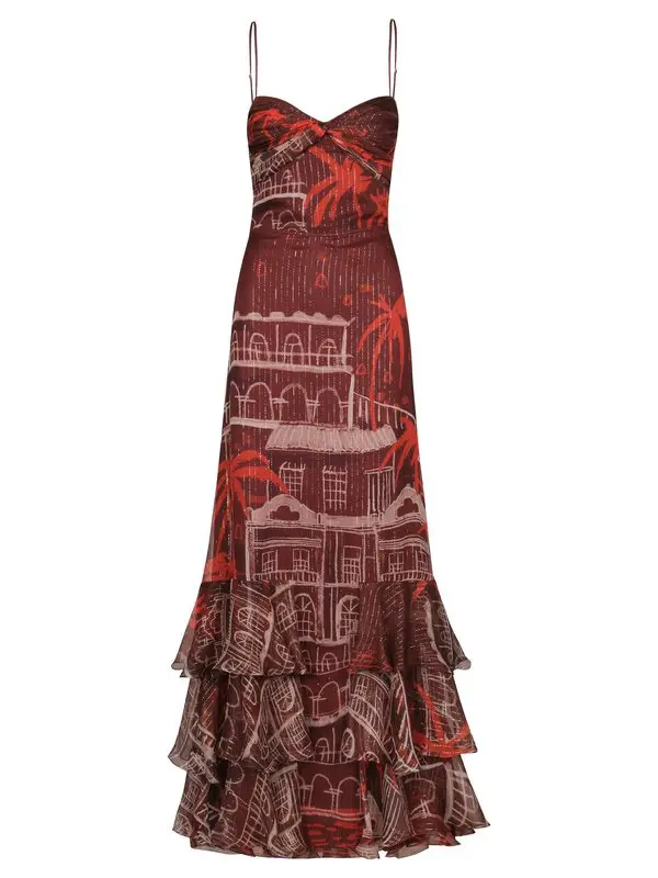 Johanna Ortiz Pasos Nocturnos Metallic-silk Maxi Dress - Burgundy