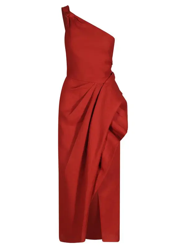 Johanna Ortiz Salsero One-shoulder Linen Maxi Dress - Red