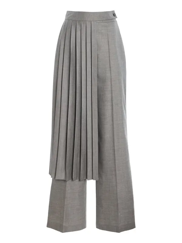 Adam Lippes Skirt-detailed Tropical Wool Wide-leg Pants - Light Grey