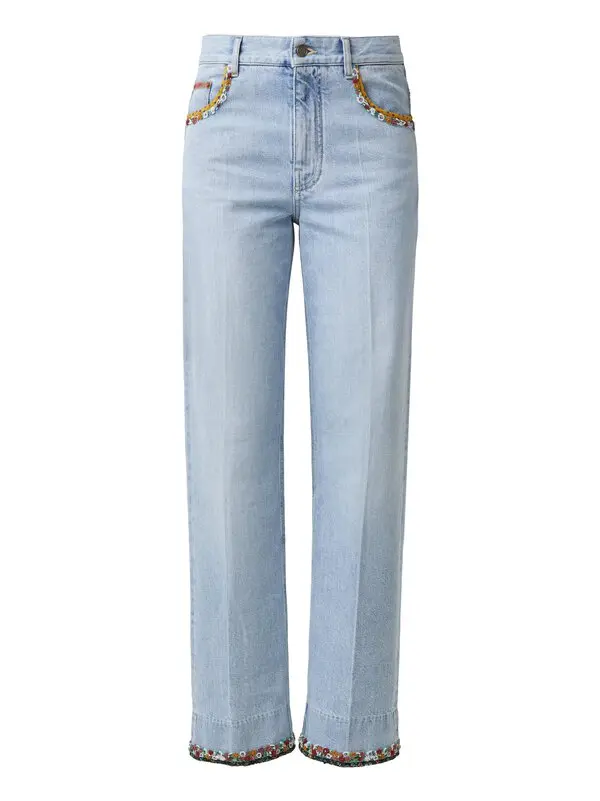 Valentino Garavani Embroidered Straight-leg Jeans - Blue