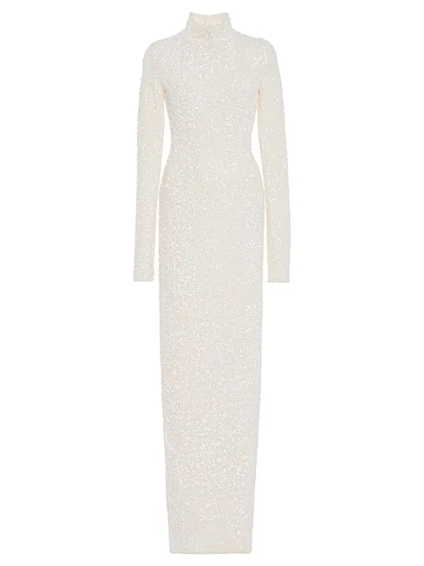 Adam Lippes Sequin Turtleneck Maxi Dress - White