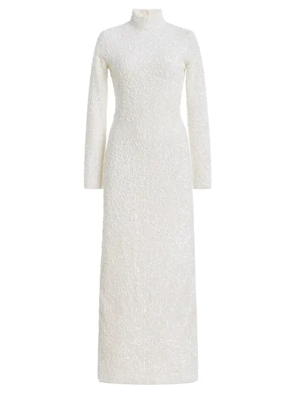 Adam Lippes Sequin Turtleneck Maxi Dress - White