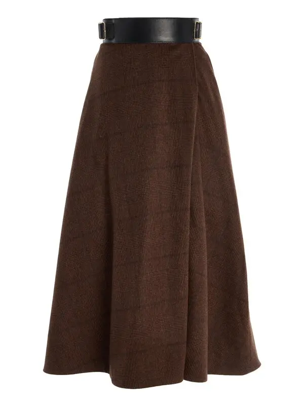 Adam Lippes Glen Plaid Cashmere Midi Skirt - Brown