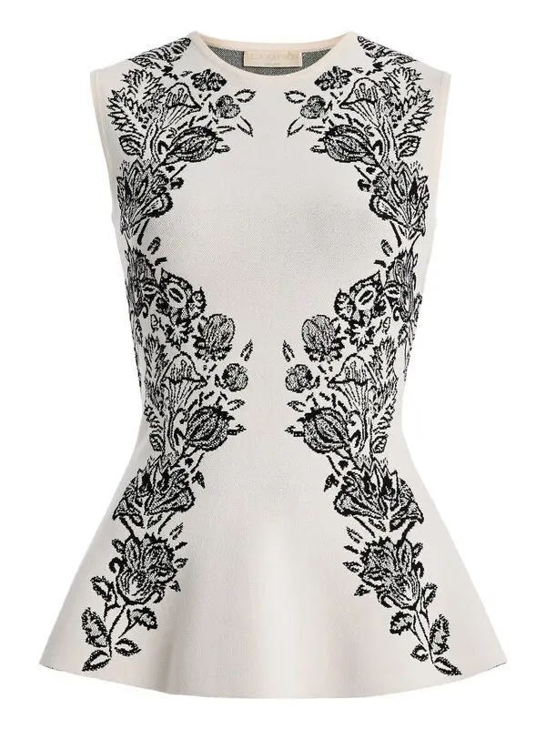 Ulla Johnson Vanna Floral Jacquard-knit Peplum Top - Off-white
