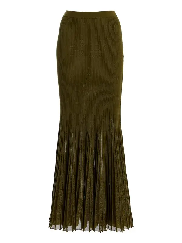 Ulla Johnson Vera Pleated Knit Maxi Skirt - Green