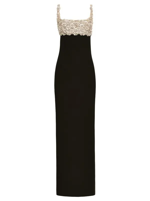 Oscar De La Renta Mother-of-pearl Embroidered Wool Gown - Black