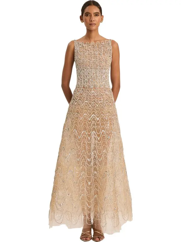 Oscar De La Renta Embellished Tulle Gown - Silver