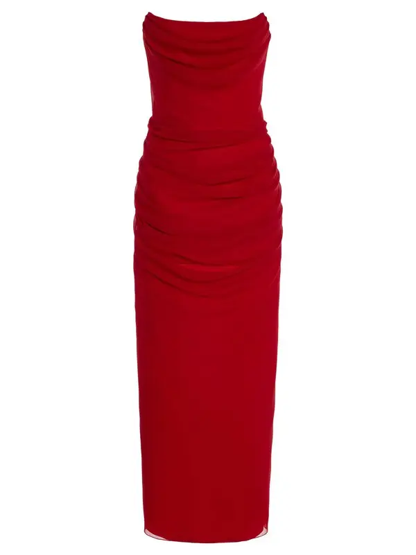 Carolina Herrera Draped Silk-chiffon Midi Dress - Red