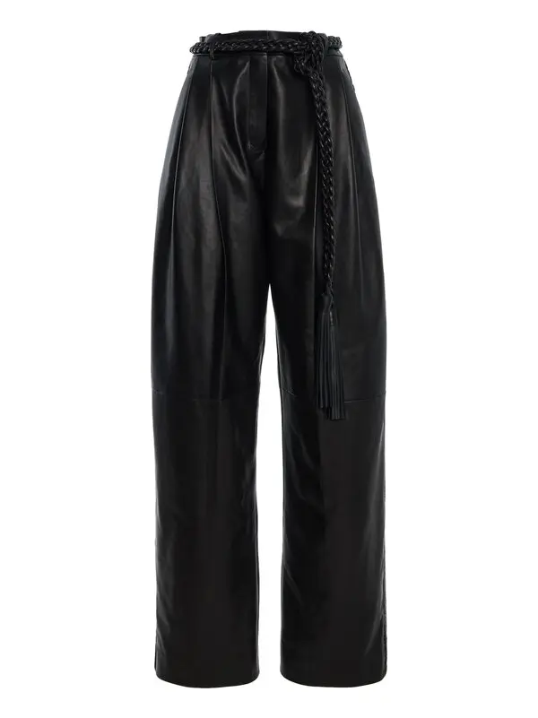Carolina Herrera Belted Wide-leg Leather Pants - Black