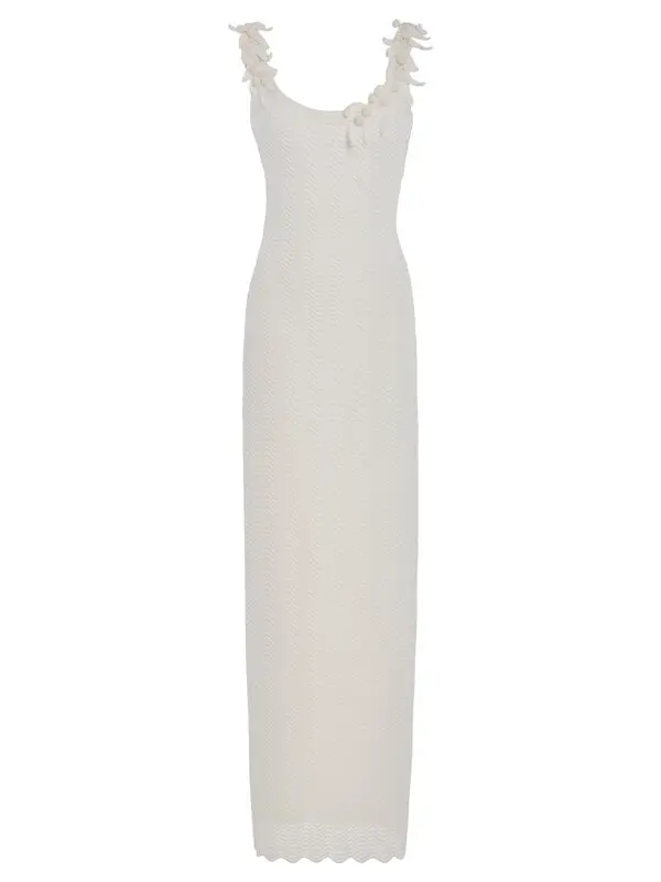 Carolina Herrera Sleeveless Knit Scalloped Lace Maxi Dress - White