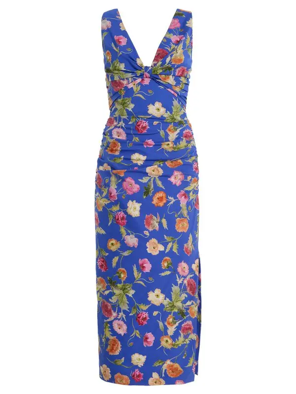 Carolina Herrera Gathered Cady Midi Dress - Blue