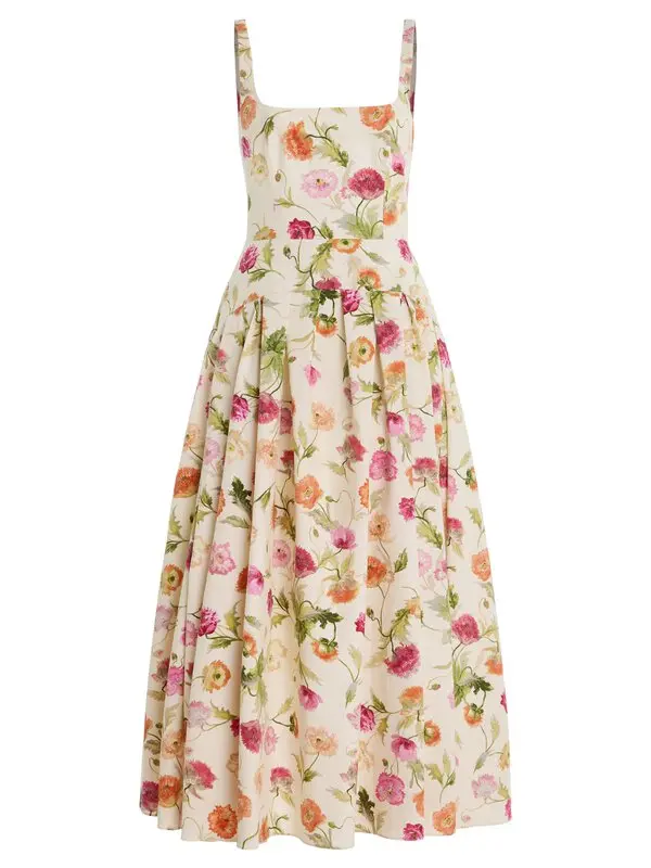 Carolina Herrera Floral Stretch-cotton Midi Dress - Neutral