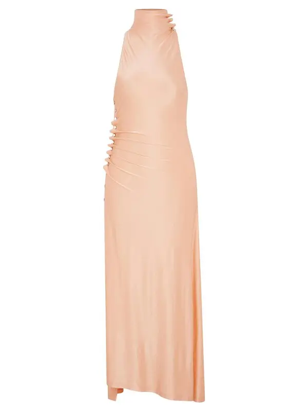 Rabanne Button-embellished Stretch-satin Halter Dress - Pink