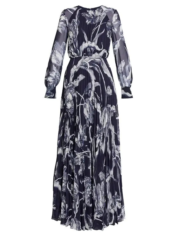 Erdem Printed Long-sleeve Gown - Navy