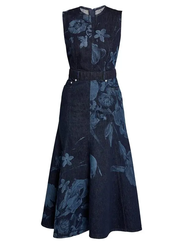 Erdem Embroidered Denim Midi Dress - Dark Wash
