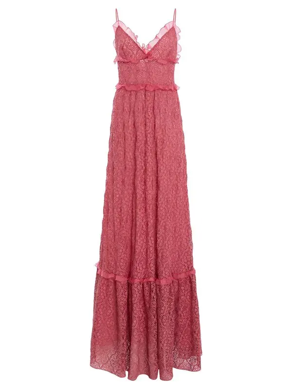 Giambattista Valli Ruffled Macrame Maxi Dress - Pink