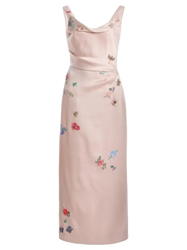 Erdem Embellished Draped Midi Cocktail Dress - Light Pink