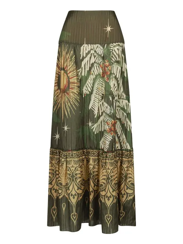 Johanna Ortiz Relatos De Mi Tierra Silk-blend Maxi Skirt - Olive