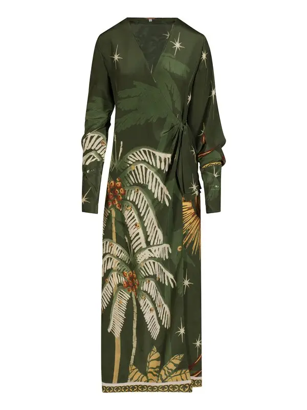 Johanna Ortiz Eternity Begins Silk Wrap Dress - Olive