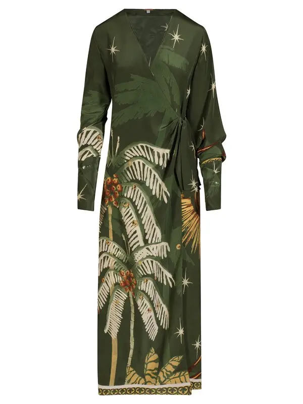 Johanna Ortiz Eternity Begins Silk Wrap Dress - Olive