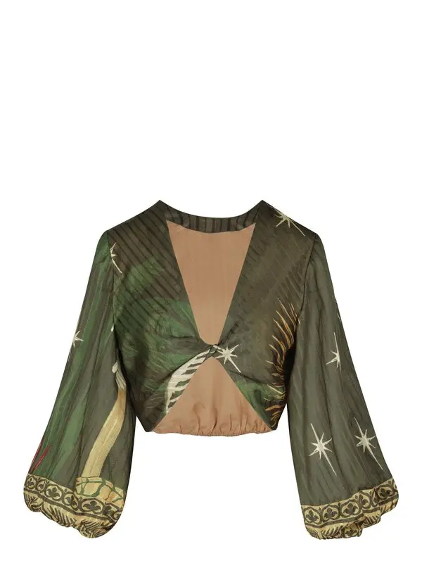 Johanna Ortiz Afterwork Silk-cotton Cropped Top - Olive