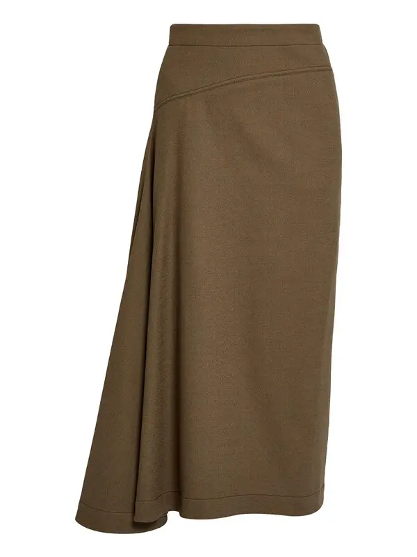 Erdem Draped Wool Midi Skirt - Olive