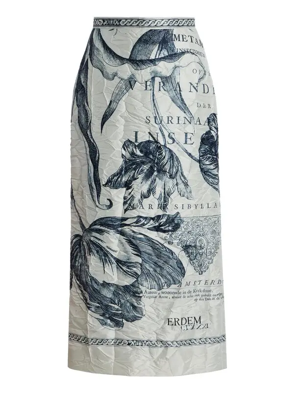 Erdem Printed Pencil Midi Skirt - Grey