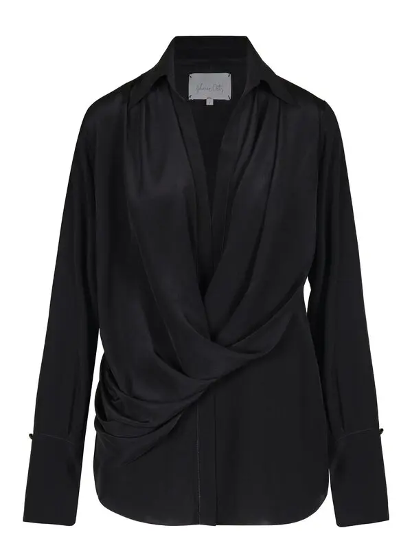 Johanna Ortiz Iconic Draped Silk Top - Black