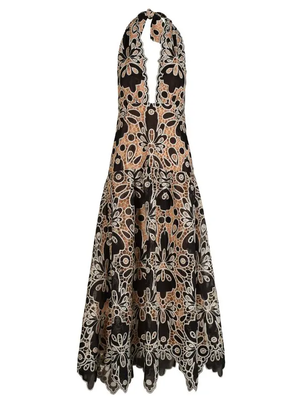 Johanna Ortiz Verso Luminoso Eyelet Maxi Halter Dress - Black,white