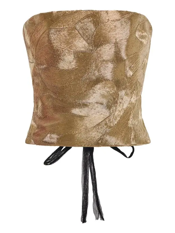 Carolina Herrera Embroidered Silk-charmeuse Bustier Top - Gold