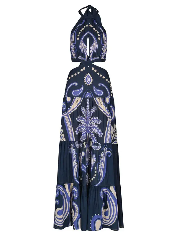 Johanna Ortiz Vintage Bloom Silk Maxi Dress - Navy