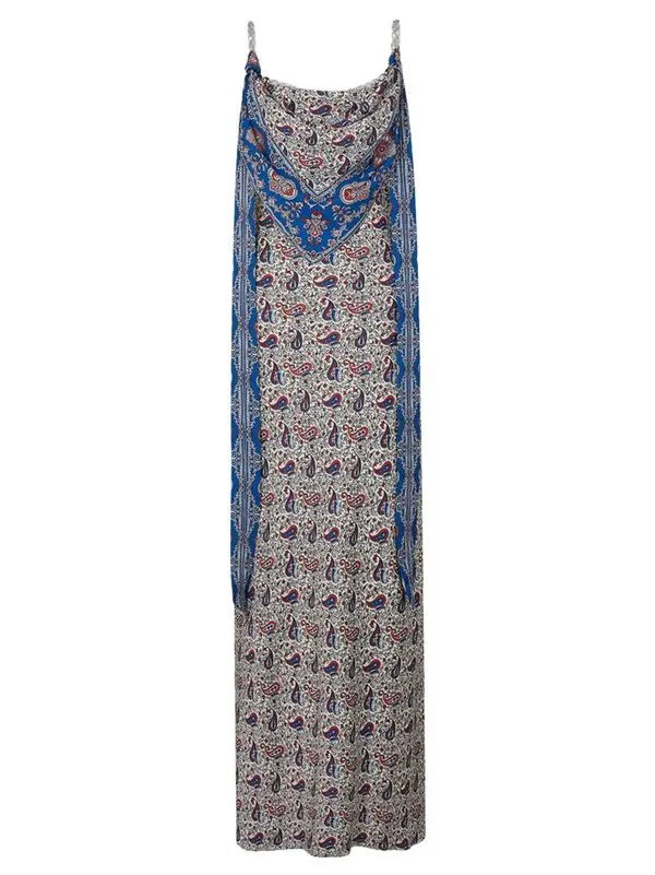 Rabanne Long Paisley Bandana Print Satin Dress - Grey