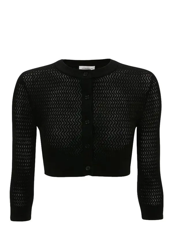 Victoria Beckham Cropped Sleeve Cardigan - Black
